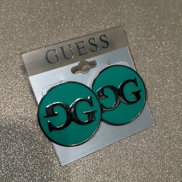 Guess | Jewelry | Nwt Guess Circular Logo Enameled Post Earrings Silver ...